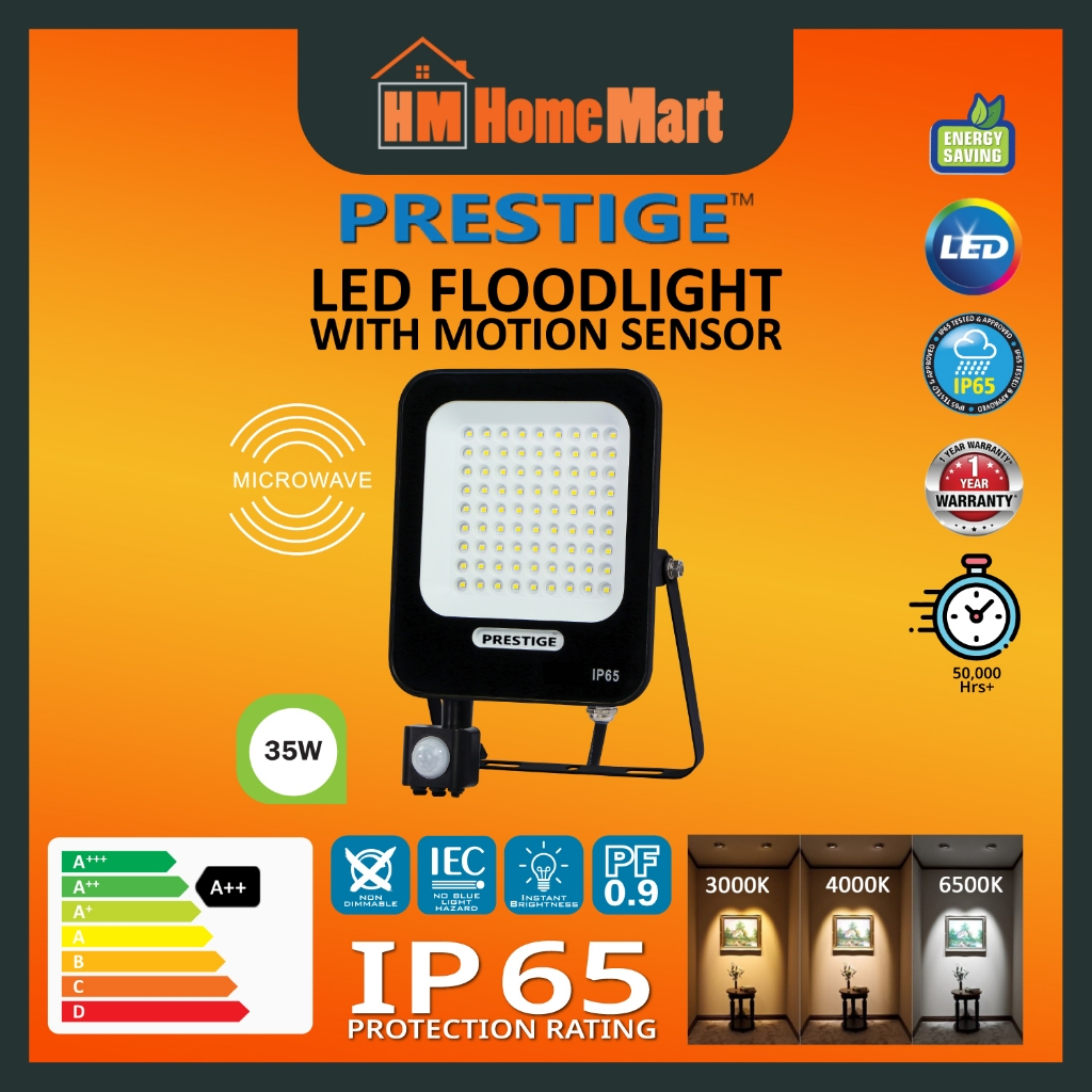 PRESTIGE LED Floodlight With Motion Sensor 35W (3000K/4000K/6500K) (1 ...
