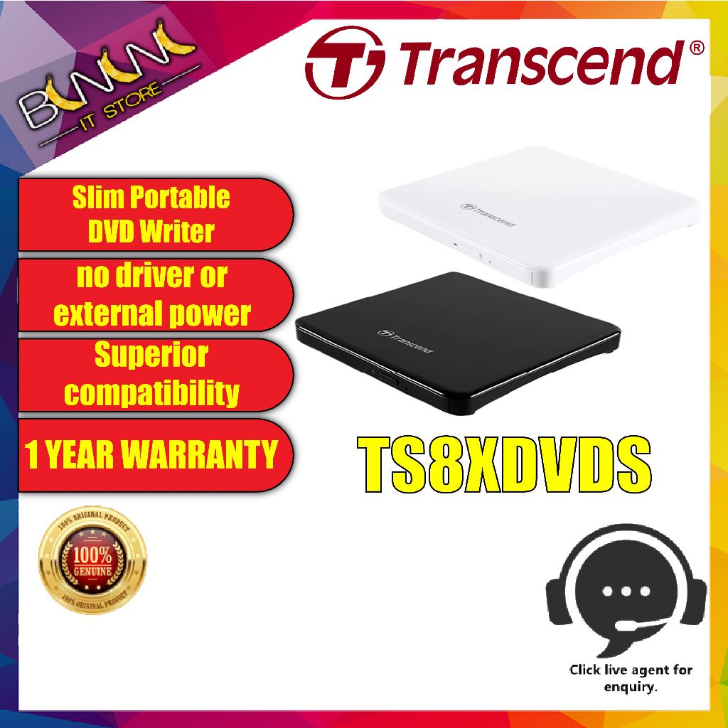 TRANSCEND TS8XDVDS-K TS8XDVDS-W | Slim Portable DVD Writer | no driver ...