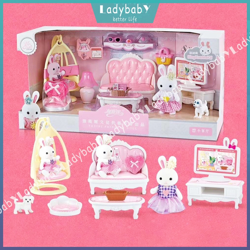 Pretend Play Mini Pink House Mini Rabbit's Furniture Kitchen Bedroom ...