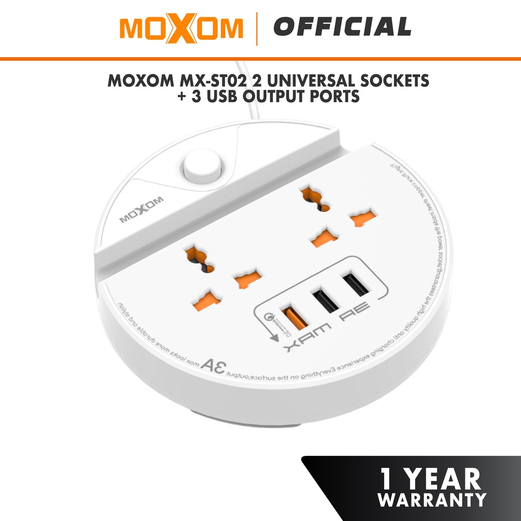 Moxom Power Strip 2 Universal Socket with 3 USB Output Qualcomm Quick ...