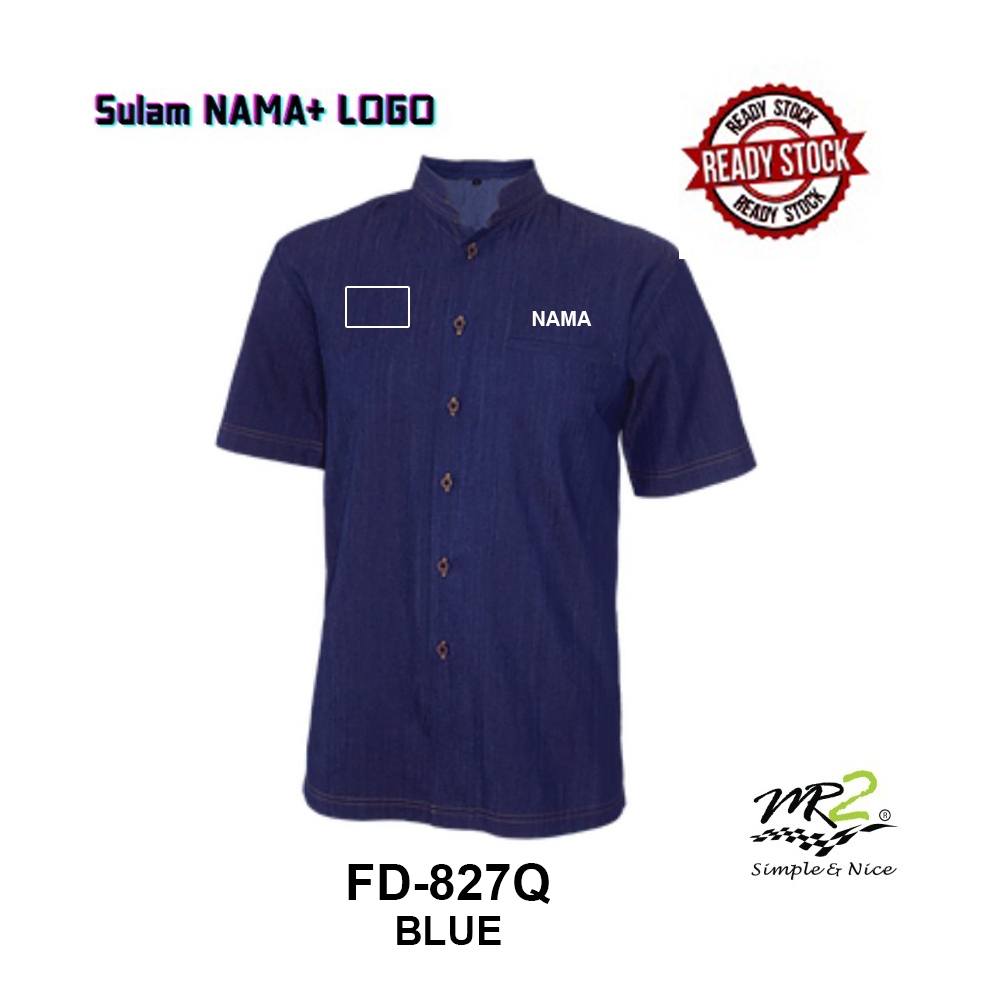 BAJU DENIM LELAKI BIRU KURTA KOLAR LENGAN PENDEK jenama mr.2 (FD827Q ...