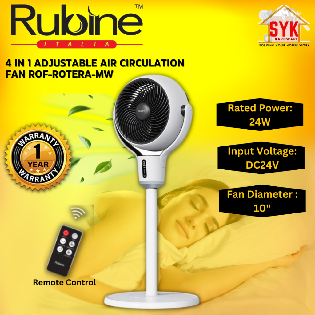 SYK Rubine ROF-ROTERA-MW 4 In 1 Adjustable Air Circulation Fan Remote Control Oscillation Fan ...