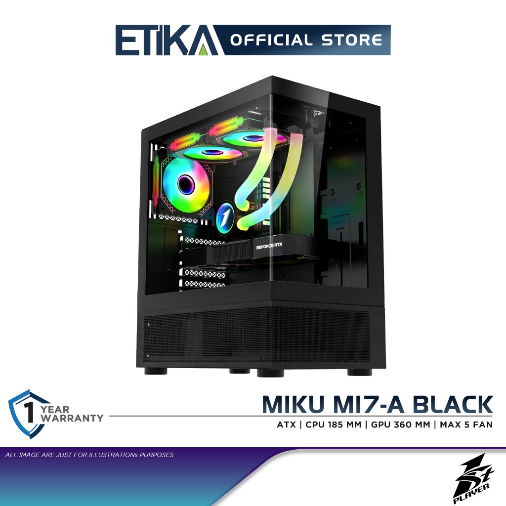 1st Player MIKU Mi7-A BLACK | Standard ATX Side Tempered Glass Gaming ...