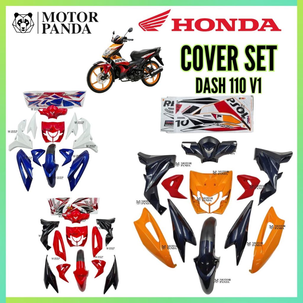 HONDA WAVE DASH 110 DASH110 V1 COVERSET COMPLETE COVER SET BODY CAVER KAVER BLACK REPSPL RED ...