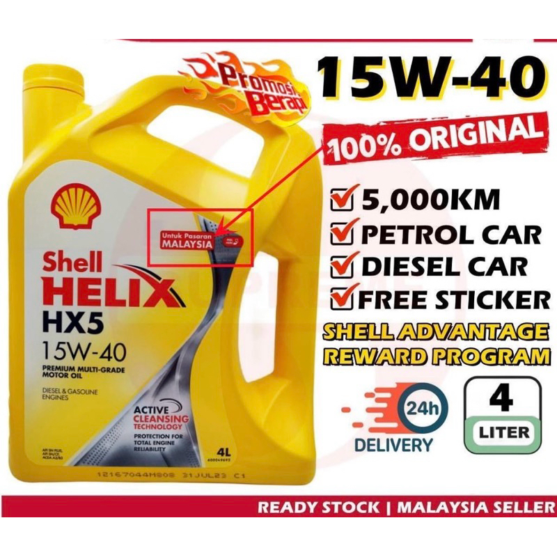 Untuk Pasaran Malaysia Shell Helix HX5 Engine Oil 15W40 Minyak Hitam Shell Mineral 4 Litre (4L ...