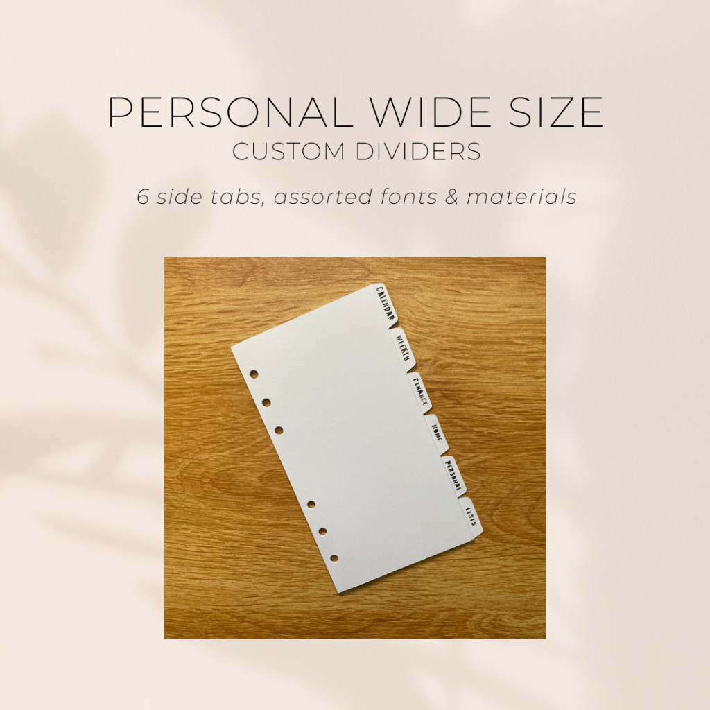 Personal Wide Size Custom 6 Side Tabs Dividers for Planner and Journal ...