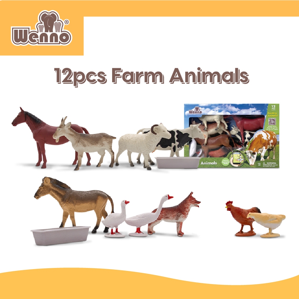 Wenno 12pcs Farm Animals in window box Educational Realistic Plastic ...