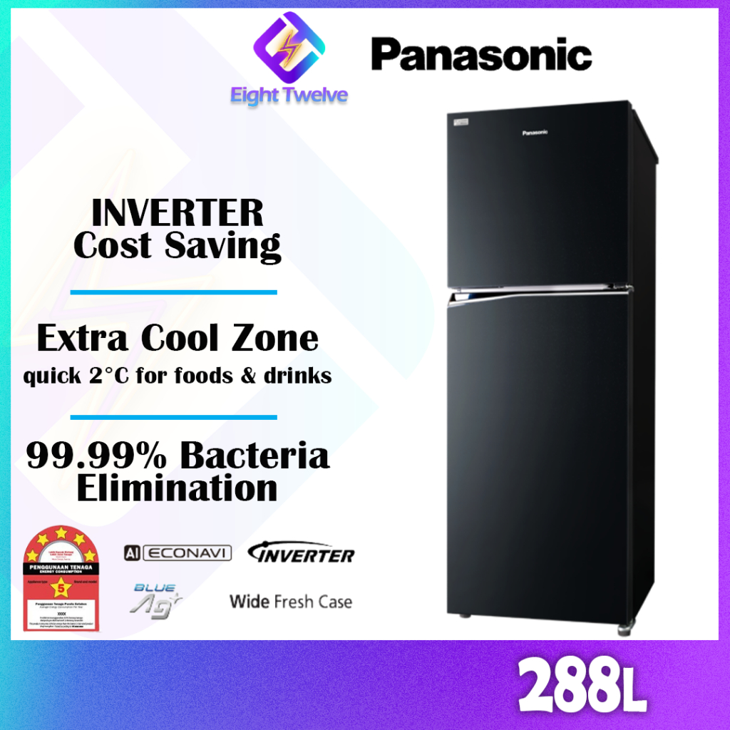 PANASONIC Refrigerator 288L AI ECONAVI Inverter 2 Door Fridge Peti ...