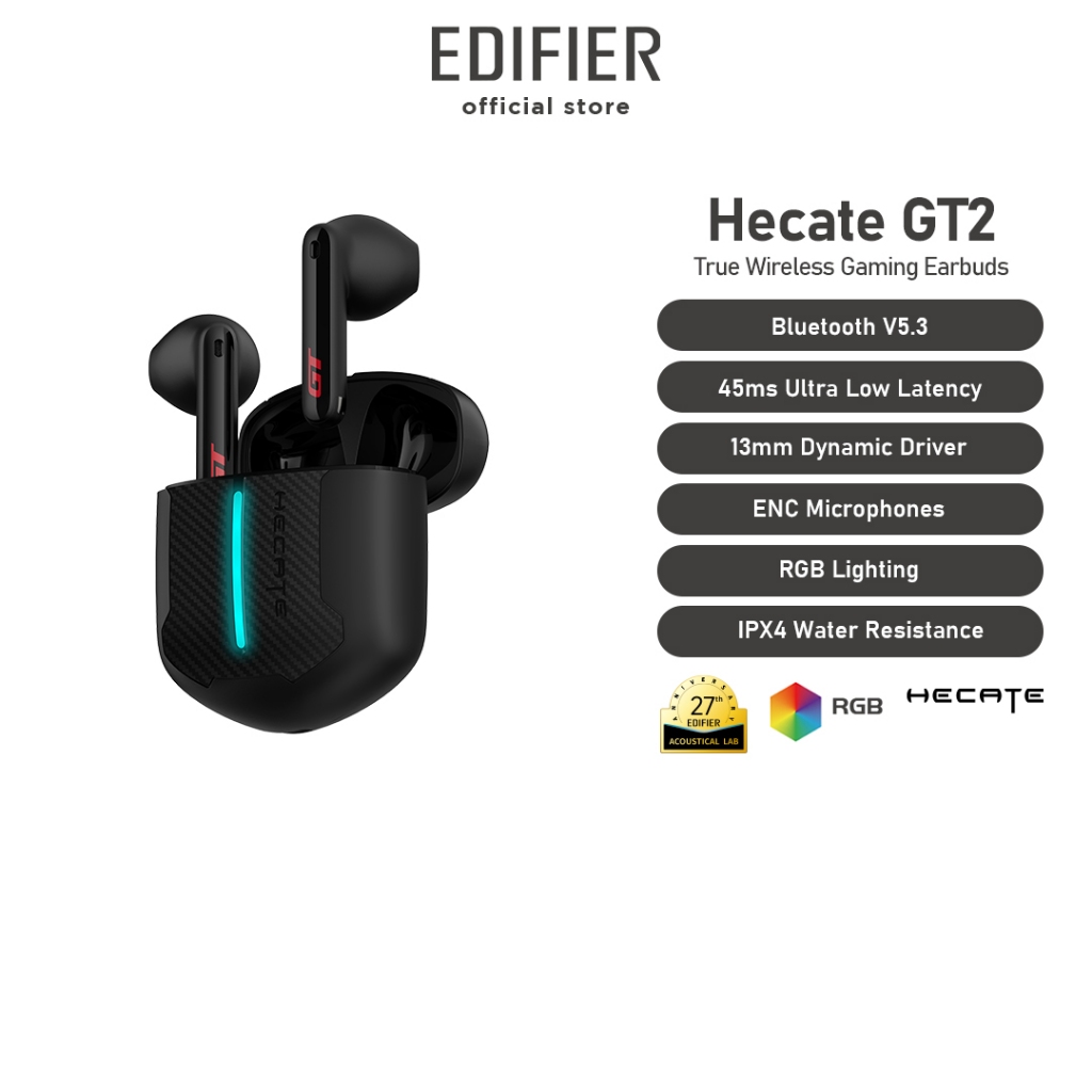 Edifier Hecate GT2 Gaming Earbuds - Bluetooth V5.3 | 13mm Dynamic Driver | Low Latency | Light ...