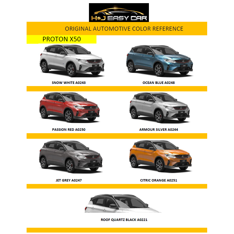 PROTON X50 Automotive Original COLOR CODE Touch Up Paint 10ML | Shopee ...