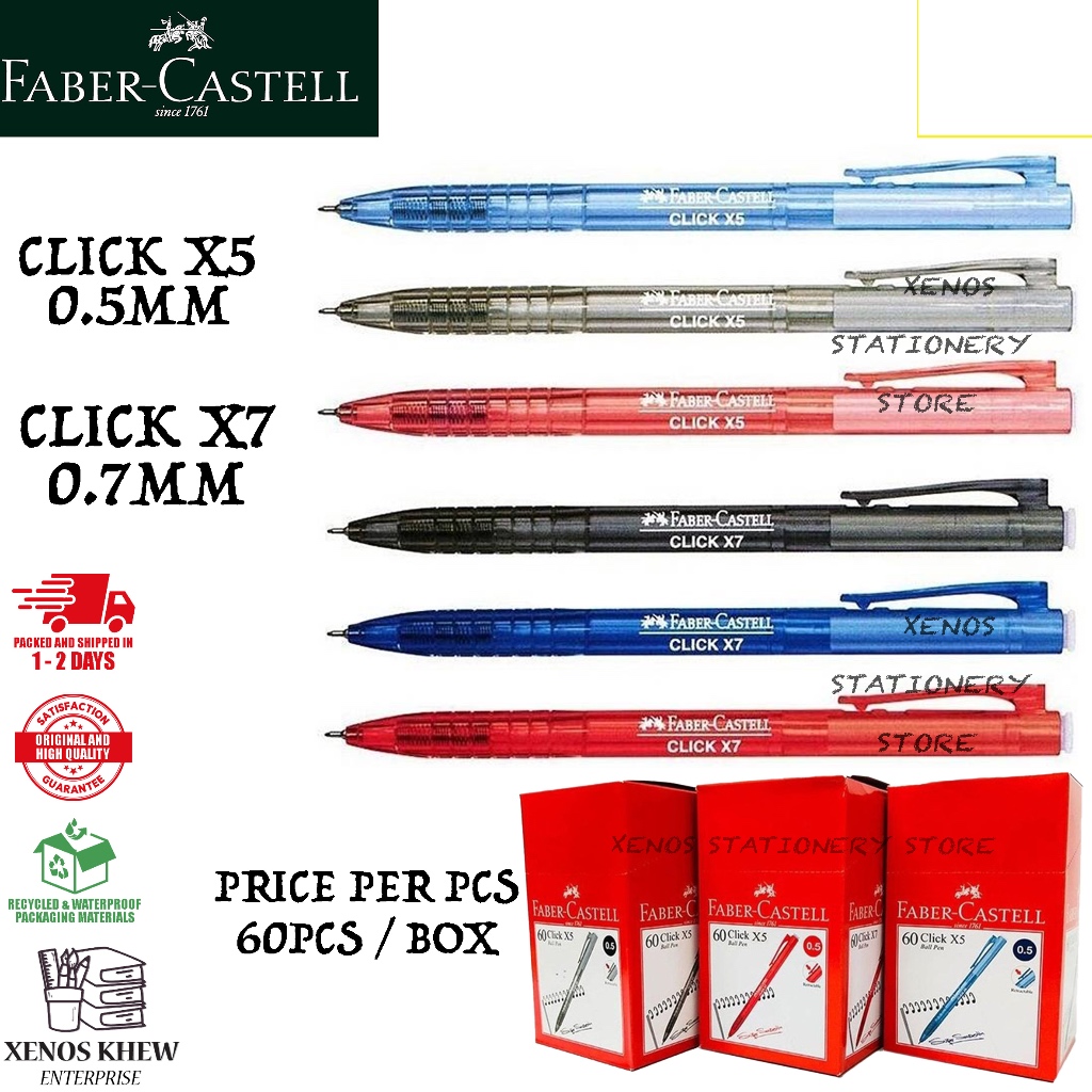 [ 60 PCS ] FABER CASTELL CLICK X5 BALL PEN (0.5MM) / CLICK X7 BALL PEN (0.7MM) [PER PCS] (READY ...