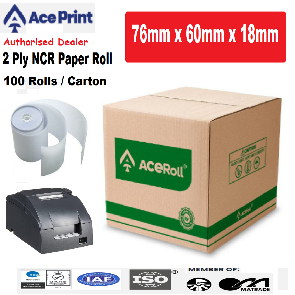 Aceroll 2ply ncr paper rolls (76mm x 60mm x 18mm) white receipt roll ...