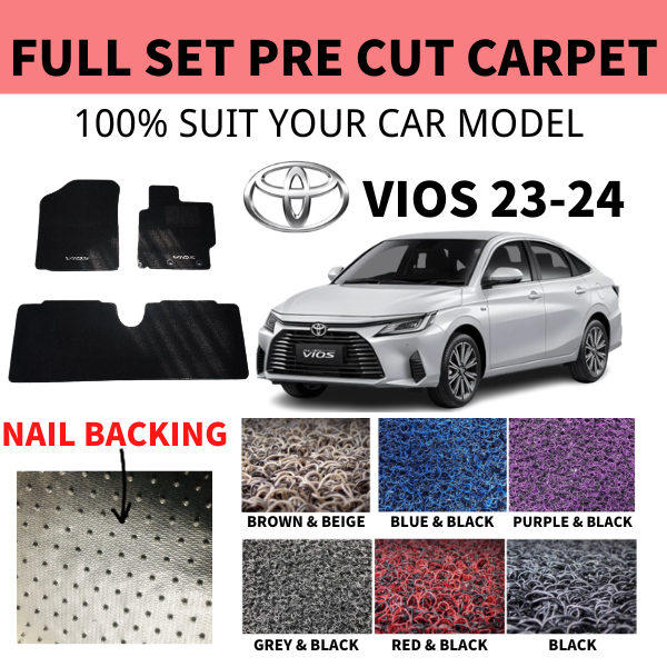 Toyota Vios 2023-2024 Customized 12MM Car Coil Floor Mat Carpet Nail ...