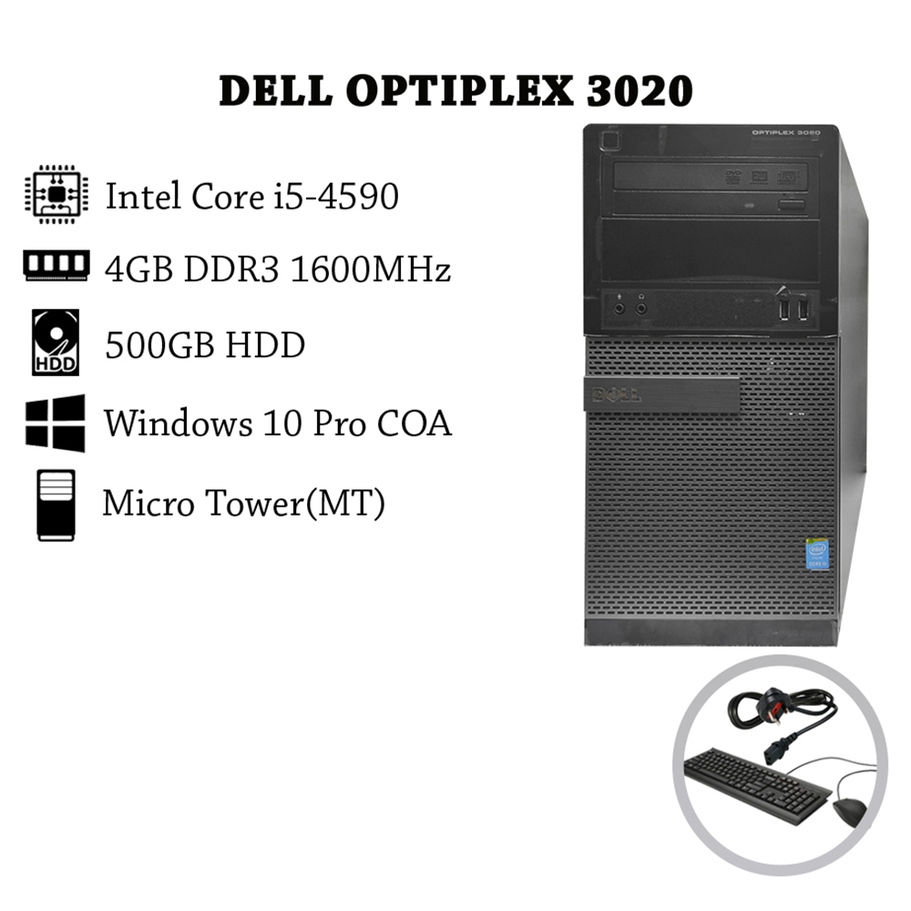 Dell Optiplex 3020 MT i5-4590 4GB DDR3 RAM 500GB HDD Win 10 Pro Desktop ...