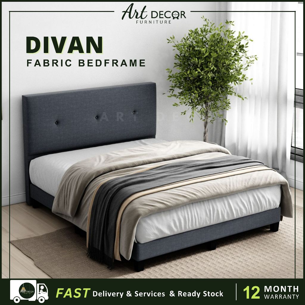[READY STOCK] Divan Queen/ Single Fabric Bed Frame Murah bed Grey ...