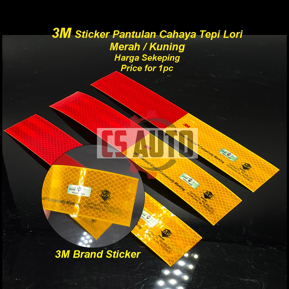 1pc 3M Original Sticker Merah Kuning Sekeping Pantulan Cahaya ...