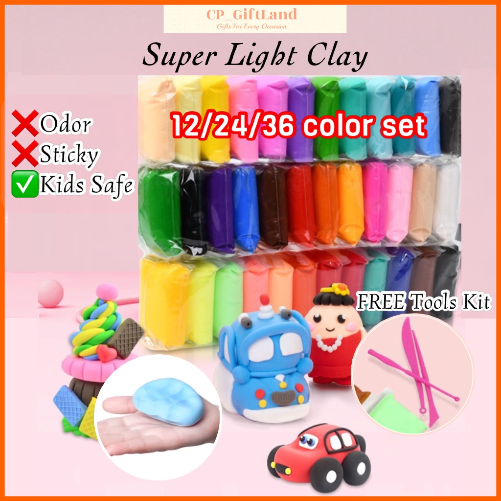 Super Light Clay With Tools 12/ 24/ 36 Colours Air Dry Clay Polymer ...
