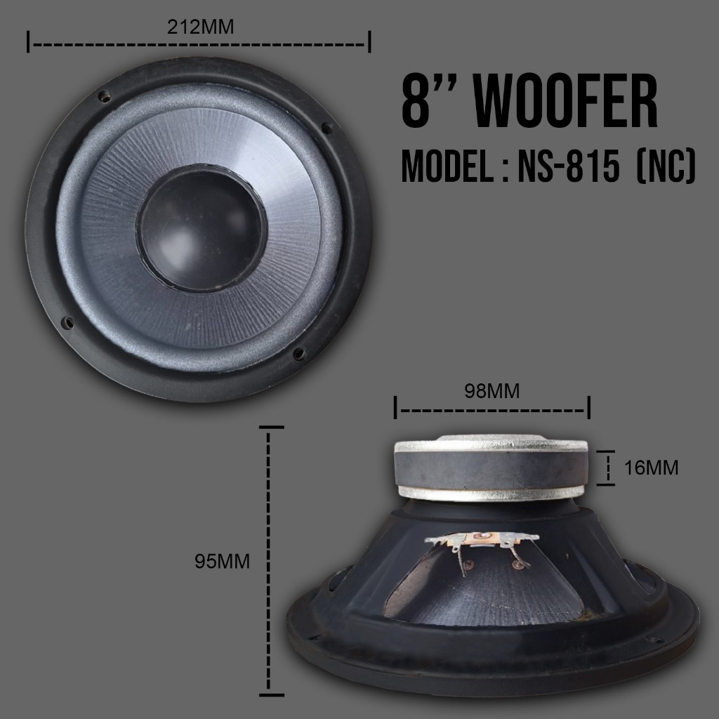 (SEBIJI / PER UNIT) NS-815 8"(212MM) 100Watt Woofer Driver Speaker Driver GREY BLACK | Shopee ...