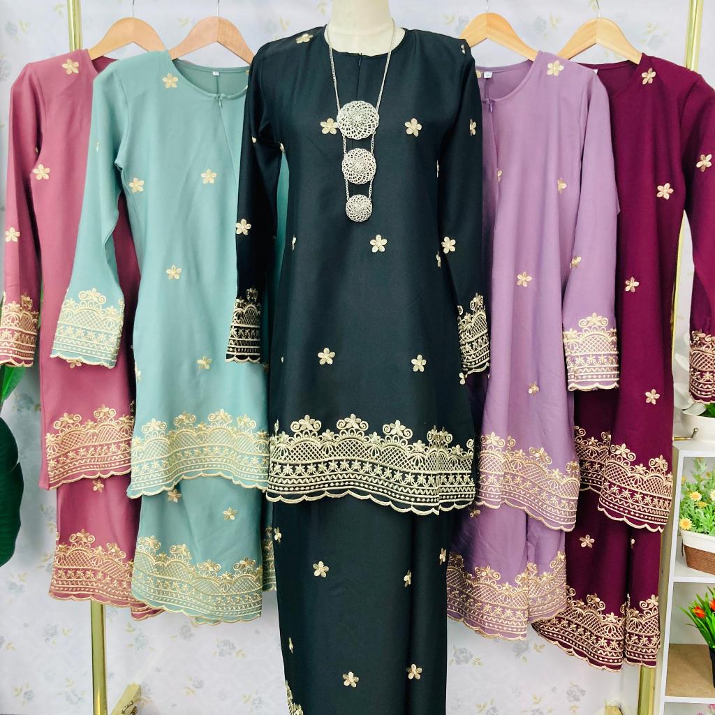 Baju Kurung Sulam Deena Raya 2024 Kain Lipat | Shopee Malaysia
