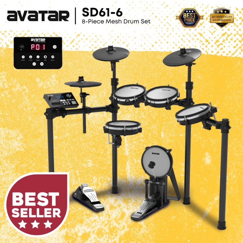 Avatar SD61-6 8-Piece Mesh Kit Electric Drum Set (5PC Drum Pad, 3PC ...