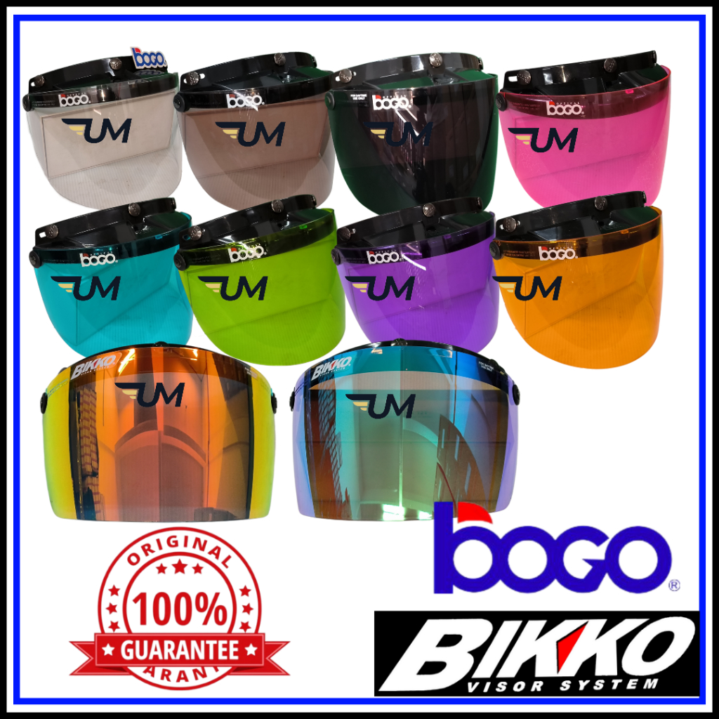 BIKKO BOGO HELMET VISOR 100% ORIGINAL BLACK CAP 3 BUTTONS SIANG MALAM ...