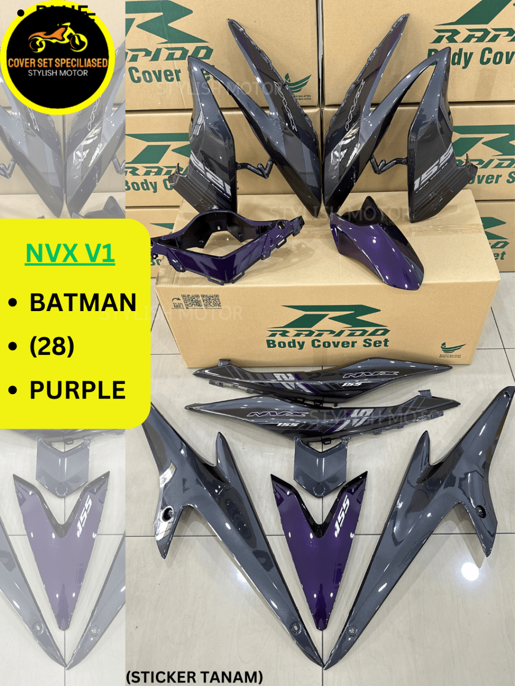 RAPIDO Cover Set YAMAHA Nvx V1 Aerox-155 Batman (28) Purple Red Body ...