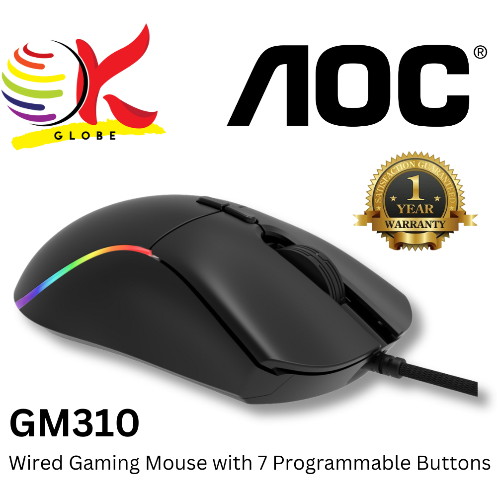 AOC GM310 WIRED GAMING MOUSE WITH 7 PROGRAMMABLE BUTTONS, LIGHT FX SYNC ...