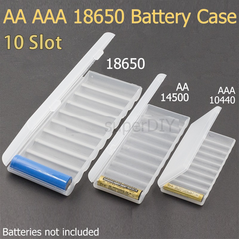 10 Slot AA AAA 18650 Battery Case Batteries Casing Box Container ...