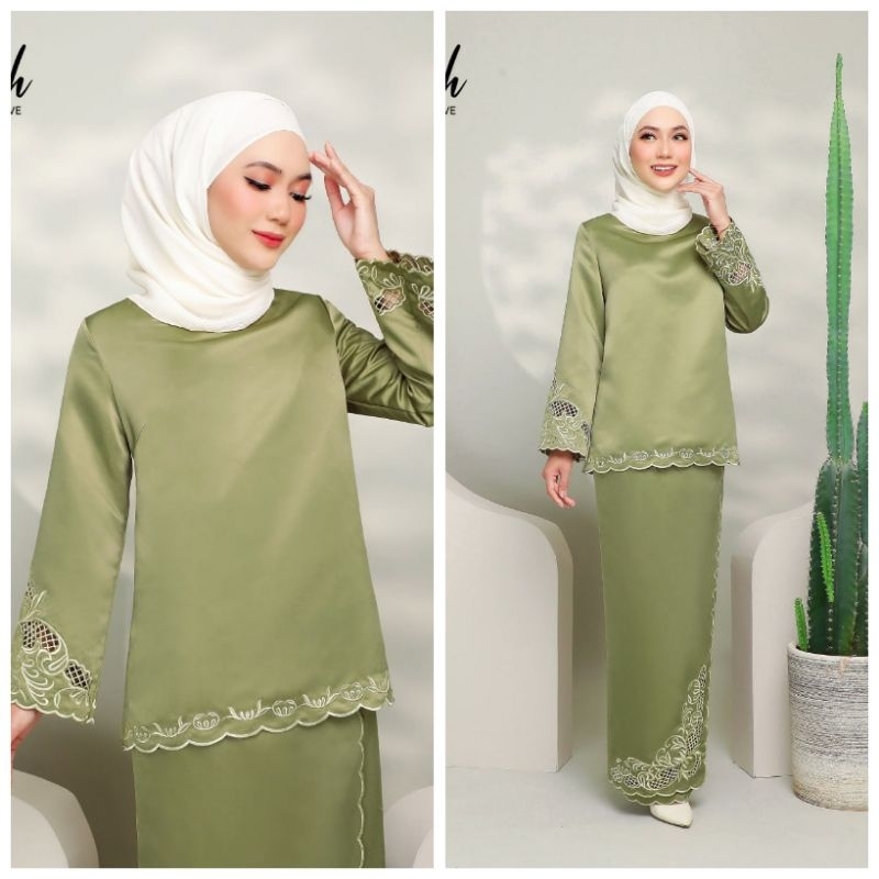 Qaseh Kurung Moden Satin! 1237 Baju Kurung Satin Lace Sulam Qaseh! Baju Kurung Kedah! Kurung ...