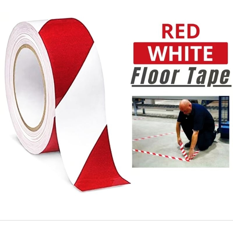 (1ROLL) 318 2" X 30M Hazard Tape / Floor Warning Tape / Red White Tape ...