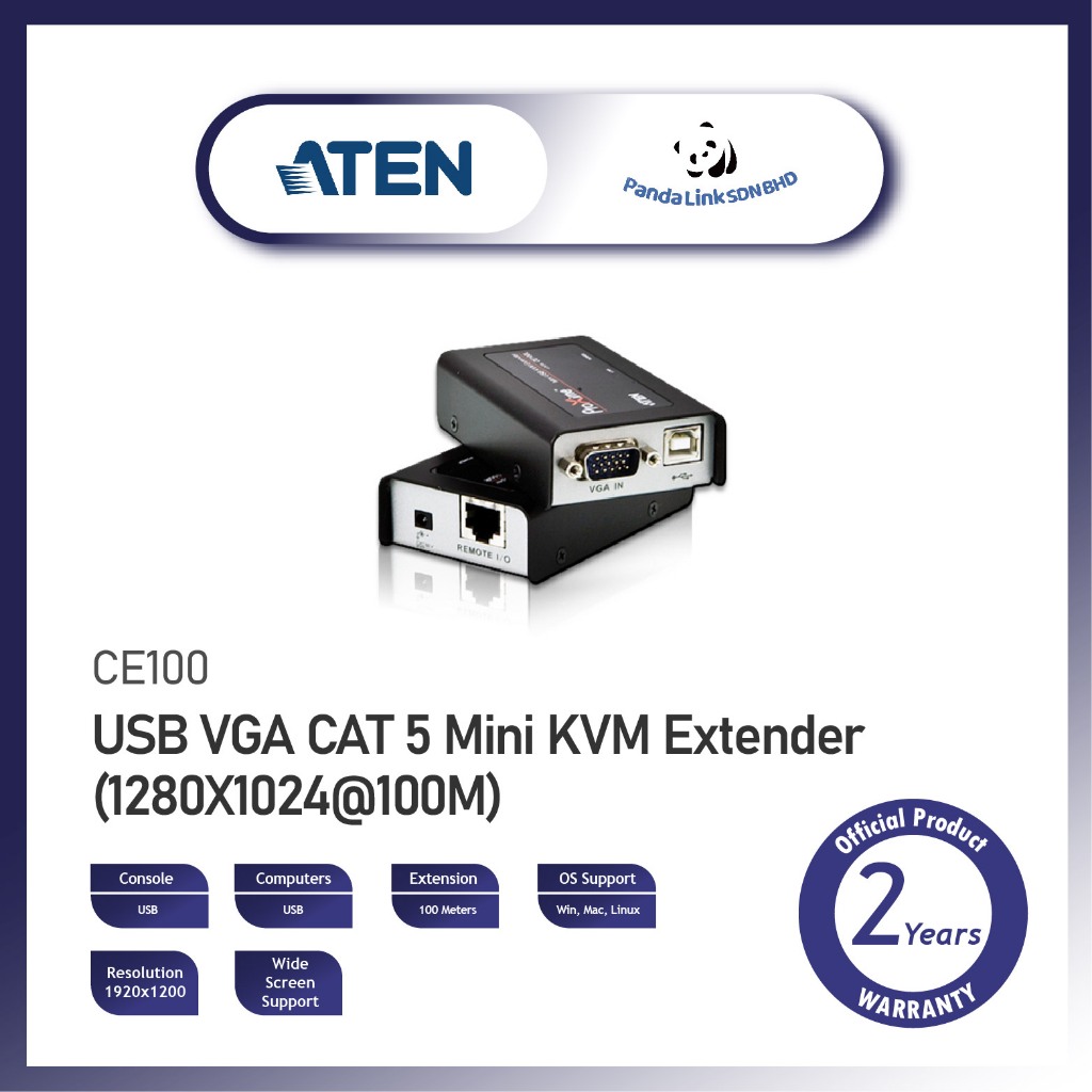 ATEN CE100 USB VGA Cat 5 Mini KVM Extender (1280 x 1024@100m) | Shopee ...