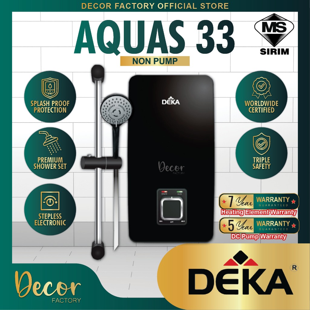 DEKA AQUAS 33 Non Pump Black DEKA Aquas Series Instant Heat Water Heater Without Pump Heater ...