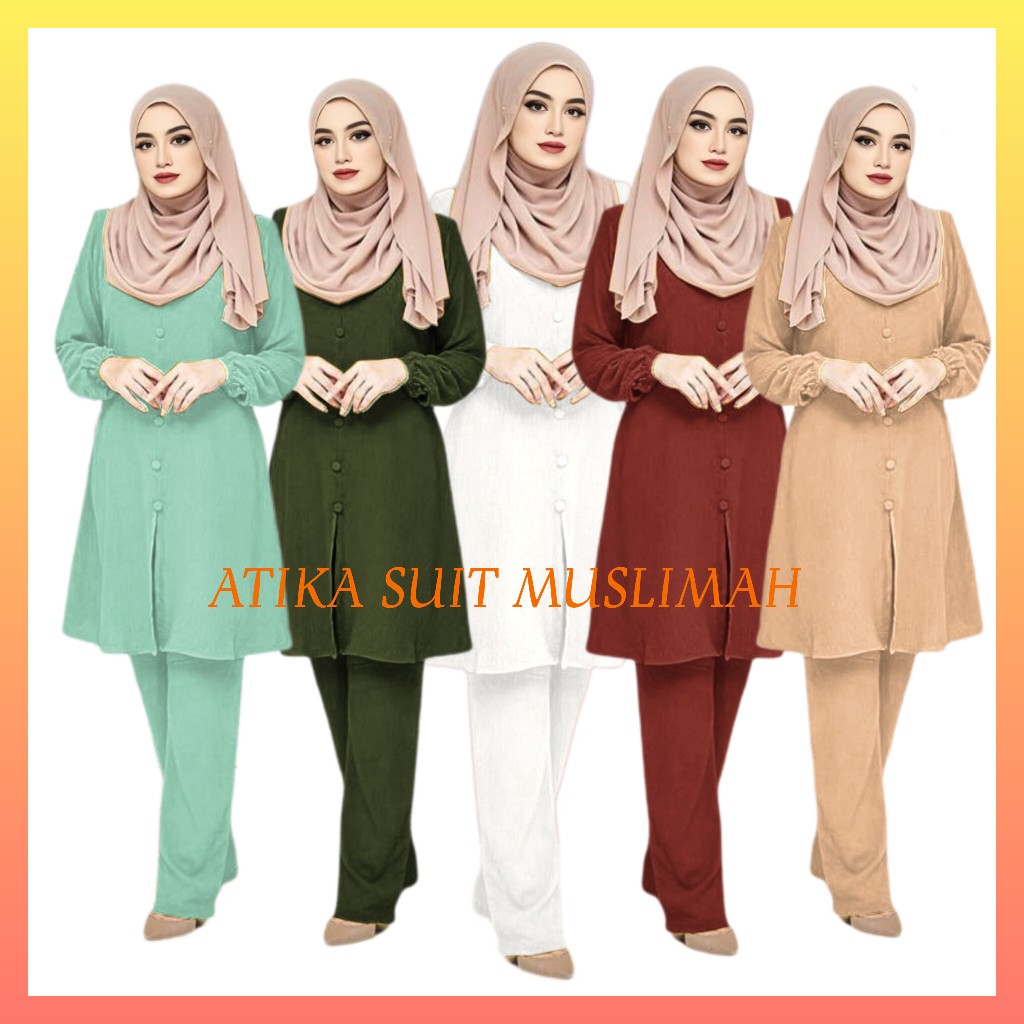 ATIKA SUIT MUSLIMAH IRONLESS, ADA POCKET, PLUS SIZE, LONG BLOUSE WITH ...