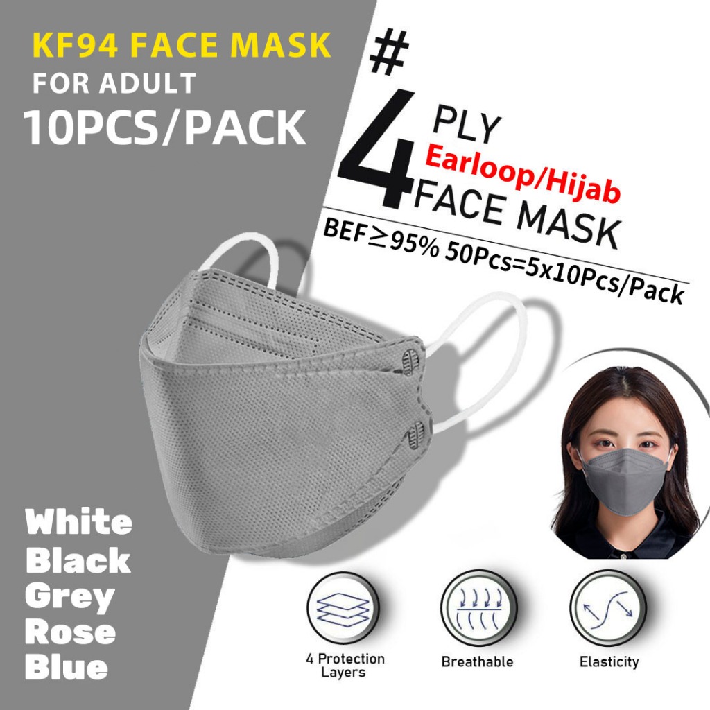(Ready Stock)KF94 mask 10 pcs Bundle Pack 4ply korean adult Earloop ...