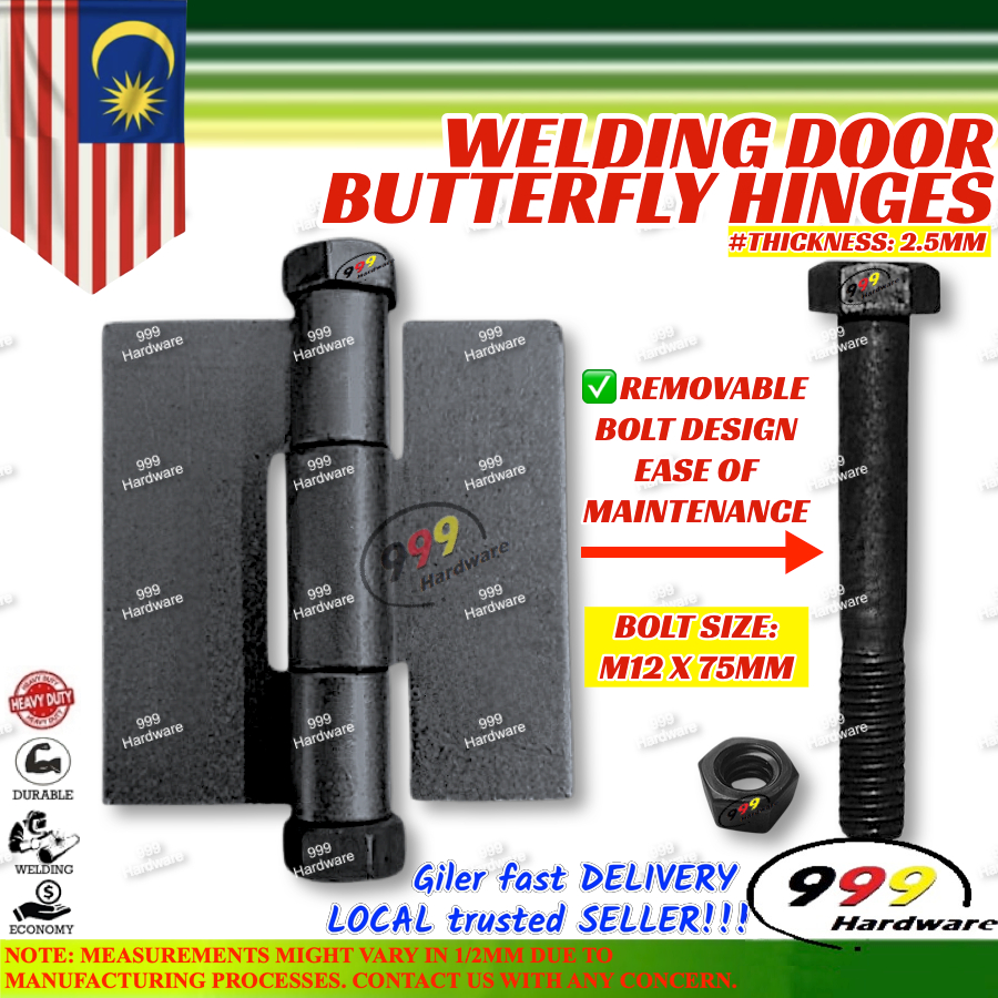 999 WELDING DOOR HINGES 2.5MM (REMOVABLE BOLT) / MILD STEEL BUTTERFLY ...