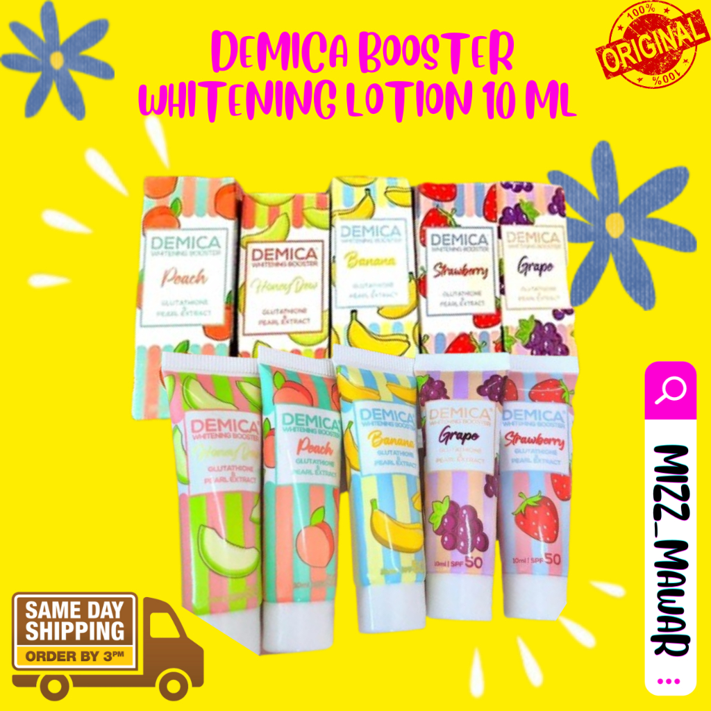 DEMICA !!! BOOSTER WHITENING LOTION 10 ML - PEACH , BANANA , STRAWBERRY ...