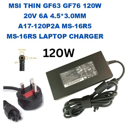 CHICONY BRAND MSI THIN GF63 GF76 120W 20V 6A 4.5*3.0MM A17-120P2A MS ...