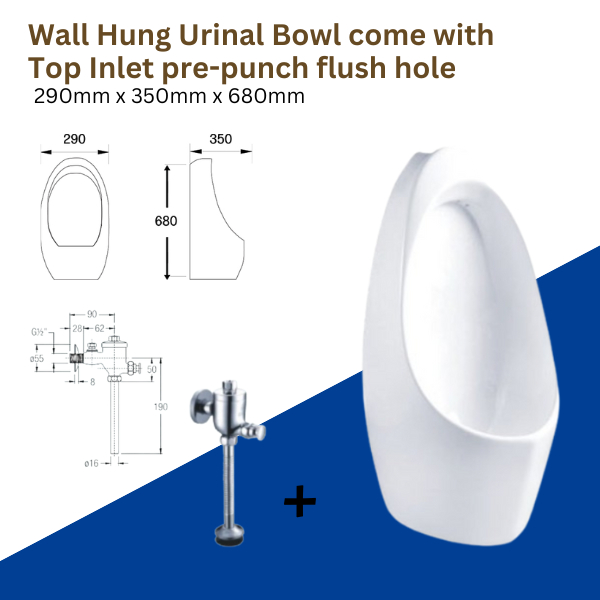 DOCASA Wall Hung Urinal Bowl comes with Top Inlet pre-punch flush hole ...