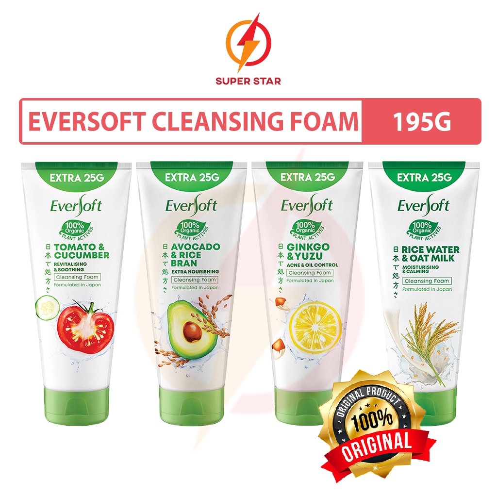 Eversoft Facial Cleanser 195g(Tomato and Cucumber/Avocado and Rice Bran/Ginkgo and Yuzu ...