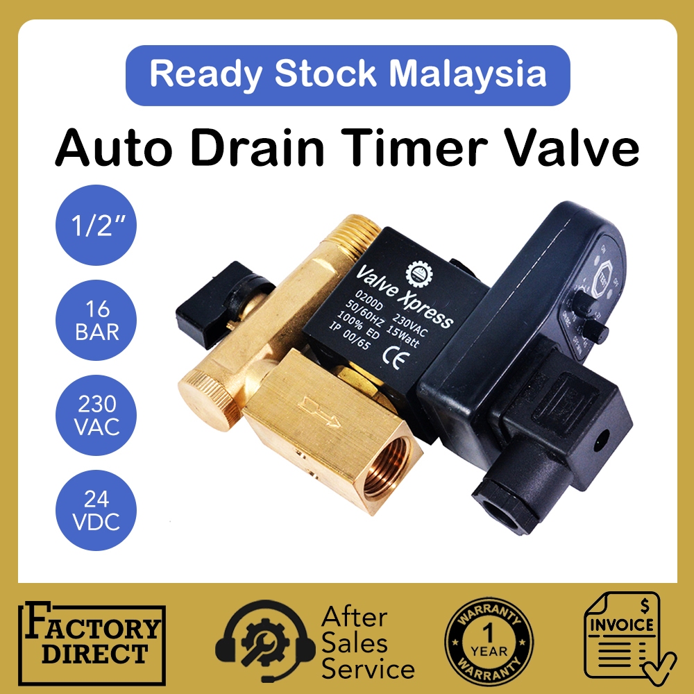 Auto Drain Timer Solenoid Valve 16Bar 1/2" 230VAC / 24VDC - Ready Stock ...