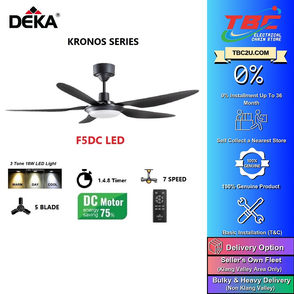 DEKA Kronos DEK-KRONOSF5DCL/BK Remote Ceiling Fan LED 56” DC MOTOR 7 ...