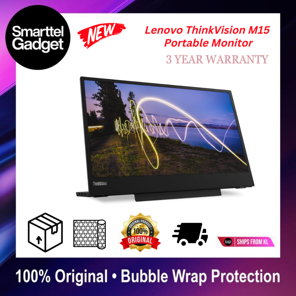 Lenovo ThinkVision M15 Portable Monitor- 15.6" FHD IPS /6ms /USB-C with ...