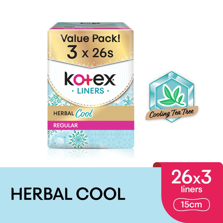 KOTEX Liners Herbal Cool Regular 3 x 26 Liners Value Pack | Shopee Malaysia