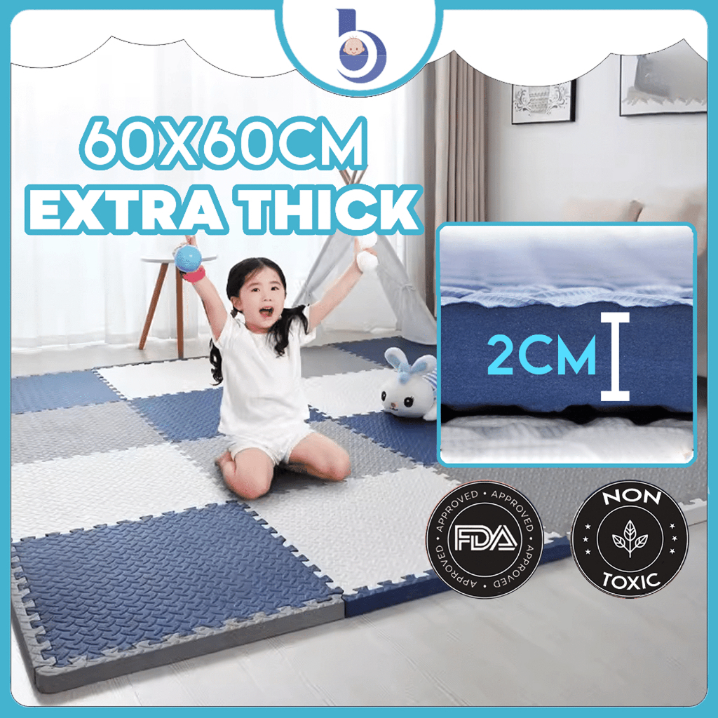 BabyBloo Baby Playmat 60x60x2cm Thick EVA Foam Play Mat Puzzle Carpet ...