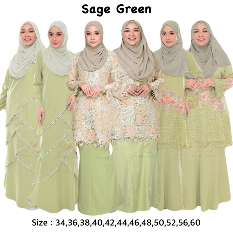 🔥RAYA 2024) SIZE 34-60) TEMA SAGE GREEN | BAJU KURUNG MODEN LACE SULAM SILANG PLUS SIZE NIKAH ...