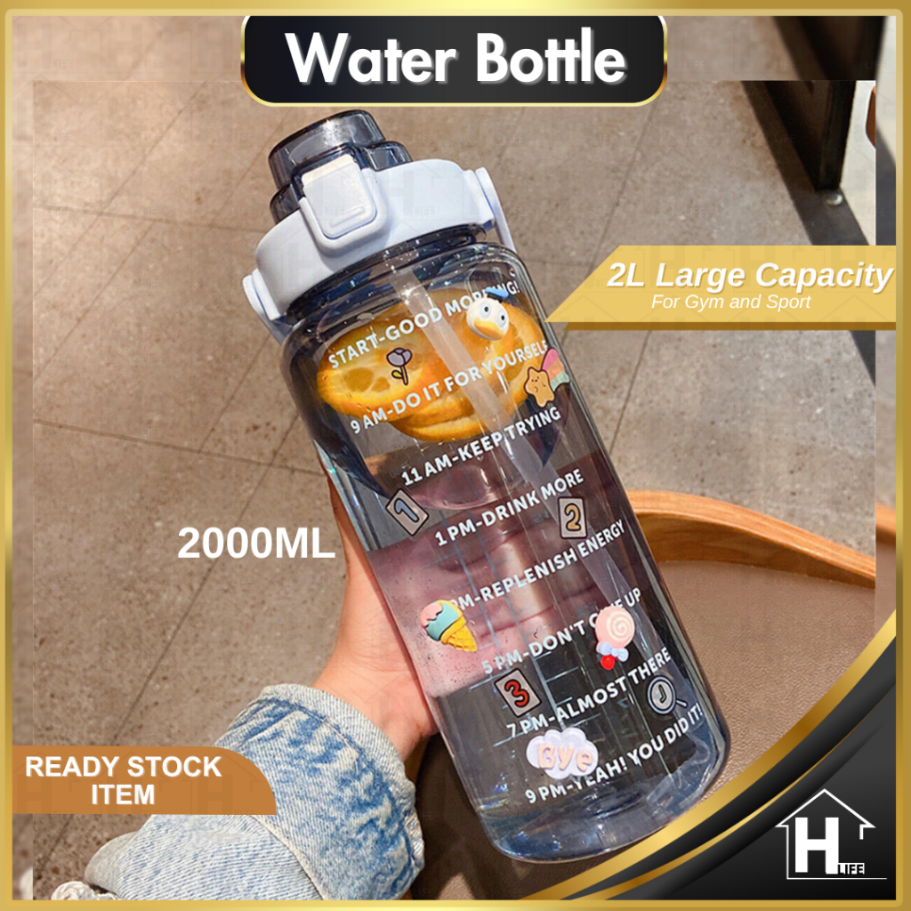 2000ml Reminder water bottle with straw scale big bottle 2Liter gym bottle sport water bottles ...