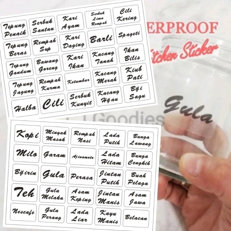 Minimalist Kitchen Sticker / Sticker Dapur / Waterproof Pantry Spice ...