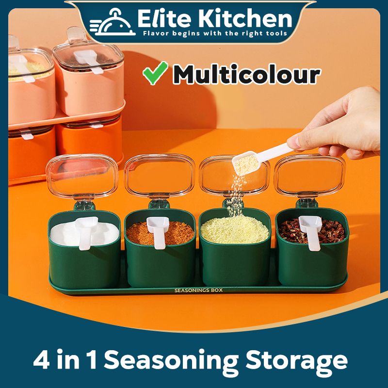 Elite Kitchen - 4 IN 1 Seasoning Box Set Spice Storage Salt MSG Spice ...