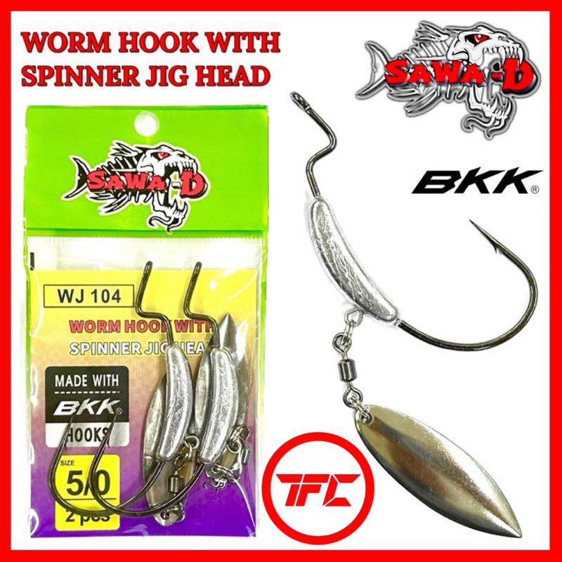 SAWA-D Worm Hook With Spinner Jig Head Hook WJ104 JigHead BKK Fishing ...