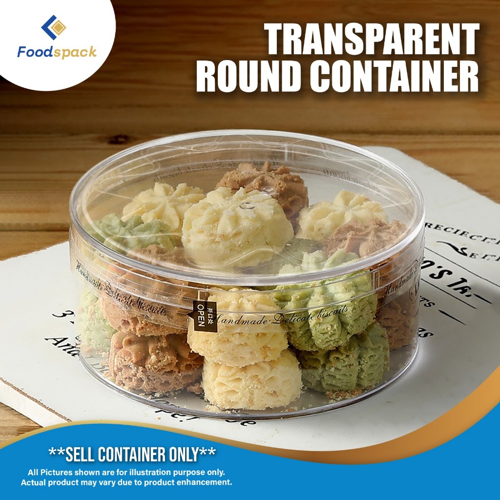 (1pcs) Round Plastic Transparent Container, Cookies Container, Bekas ...